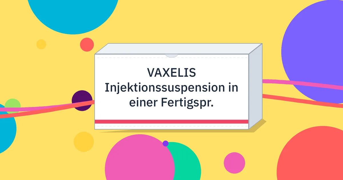 Symbolbild: Packung mit der Aufschrift VAXELIS Injektionssuspension in einer Fertigspr. (PZN 15583378) – Verfügbarkeit und Bezug in Apotheken in Frankfurt am Main