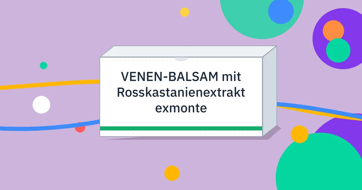 Symbolbild: Packung mit der Aufschrift VENEN-BALSAM mit Rosskastanienextrakt exmonte (PZN 20927070) – Verfügbarkeit und Bezug in Apotheken in Frankfurt am Main