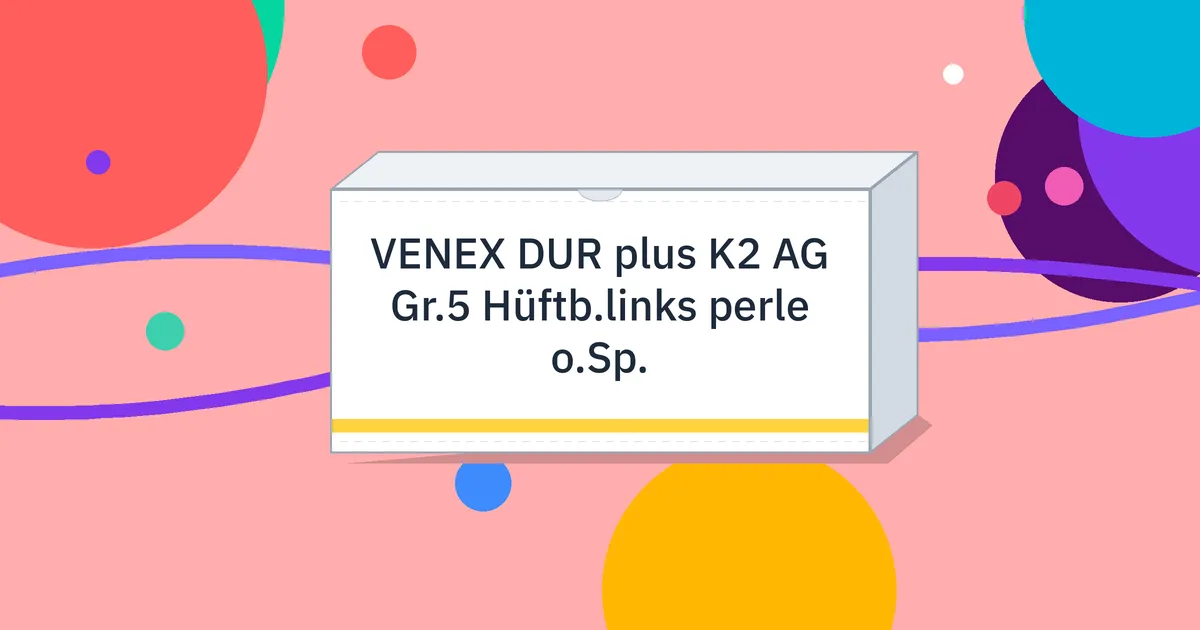 Symbolbild: Packung mit der Aufschrift VENEX DUR plus K2 AG Gr.5 Hüftb.links perle o.Sp. (PZN 03240093) – Verfügbarkeit und Bezug in Apotheken in Frankfurt am Main