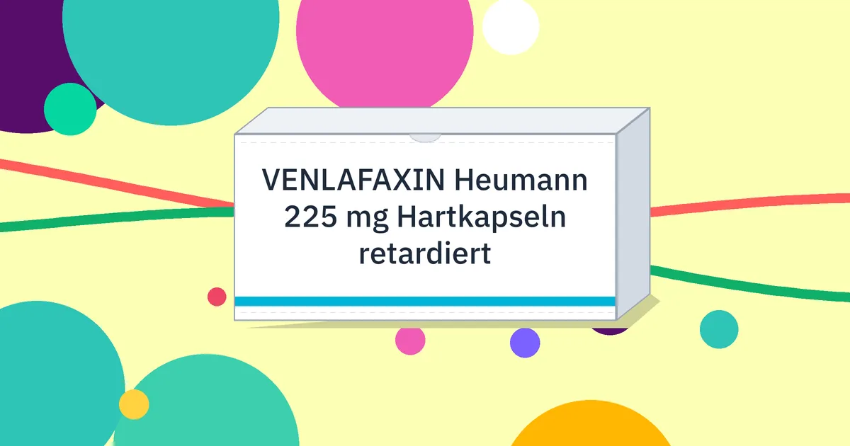 Symbolbild: Packung mit der Aufschrift VENLAFAXIN Heumann 225 mg Hartkapseln retardiert (PZN 11538777) – Verfügbarkeit und Bezug in Apotheken in Frankfurt am Main