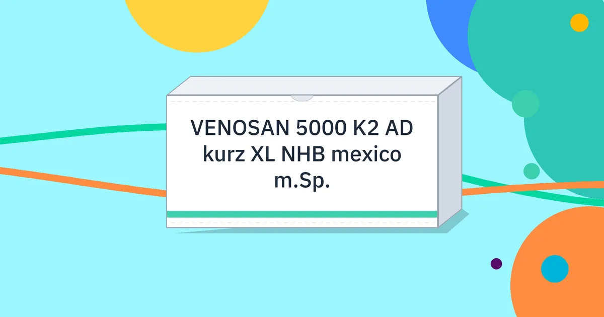 Symbolbild: Packung mit der Aufschrift VENOSAN 5000 K2 AD kurz XL NHB mexico m.Sp. (PZN 14430201) – Verfügbarkeit und Bezug in Apotheken in Frankfurt am Main