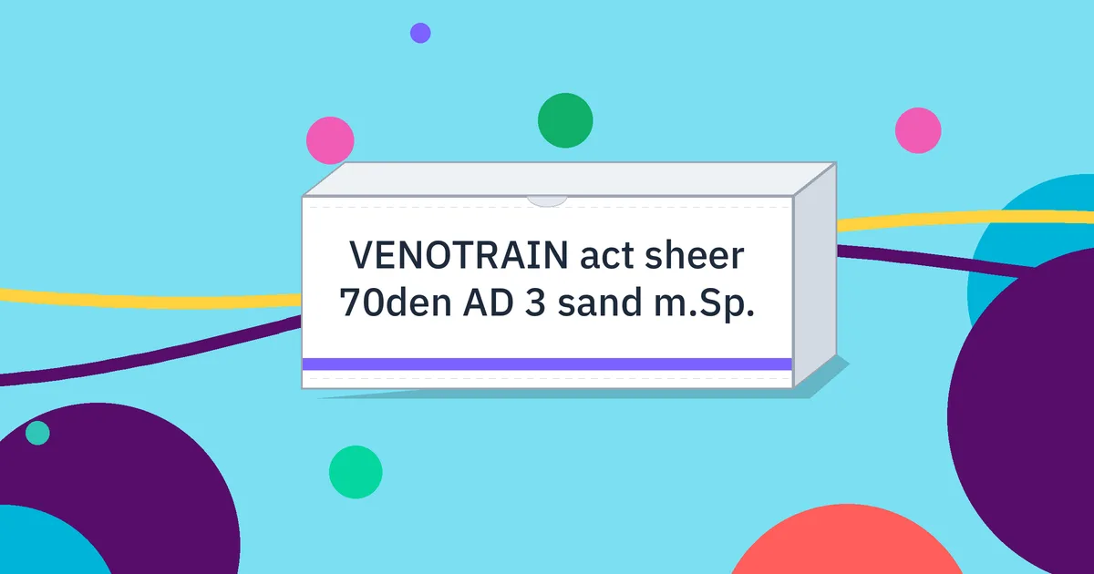 Symbolbild: Packung mit der Aufschrift VENOTRAIN act sheer 70den AD 3 sand m.Sp. (PZN 16208984) – Verfügbarkeit und Bezug in Apotheken in Frankfurt am Main