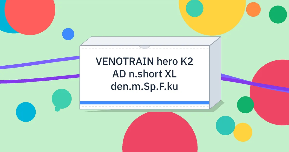 Symbolbild: Packung mit der Aufschrift VENOTRAIN hero K2 AD n.short XL den.m.Sp.F.ku (PZN 19190753) – Verfügbarkeit und Bezug in Apotheken in Frankfurt am Main
