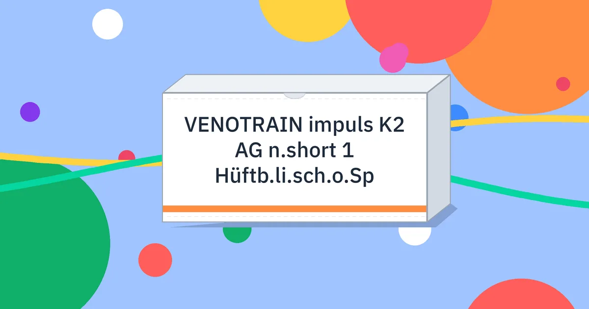 Symbolbild: Packung mit der Aufschrift VENOTRAIN impuls K2 AG n.short 1 Hüftb.li.sch.o.Sp (PZN 10294942) – Verfügbarkeit und Bezug in Apotheken in Frankfurt am Main