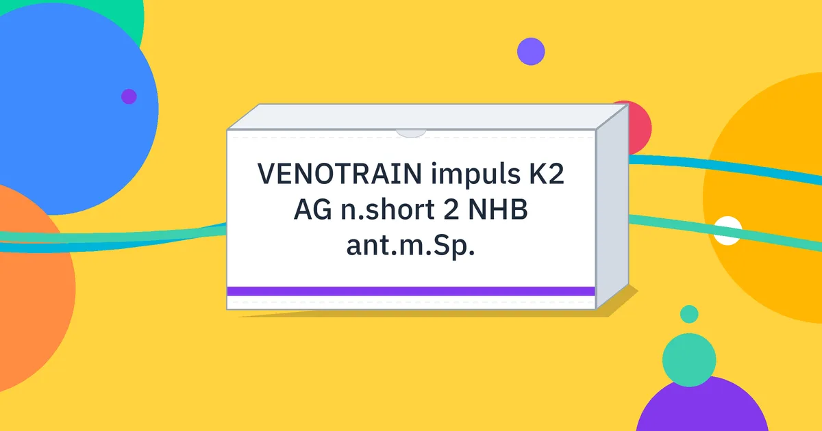 Symbolbild: Packung mit der Aufschrift VENOTRAIN impuls K2 AG n.short 2 NHB ant.m.Sp. (PZN 15214600) – Verfügbarkeit und Bezug in Apotheken in Frankfurt am Main