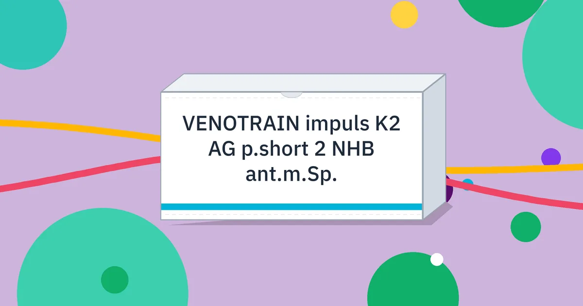 Symbolbild: Packung mit der Aufschrift VENOTRAIN impuls K2 AG p.short 2 NHB ant.m.Sp. (PZN 15214764) – Verfügbarkeit und Bezug in Apotheken in Frankfurt am Main