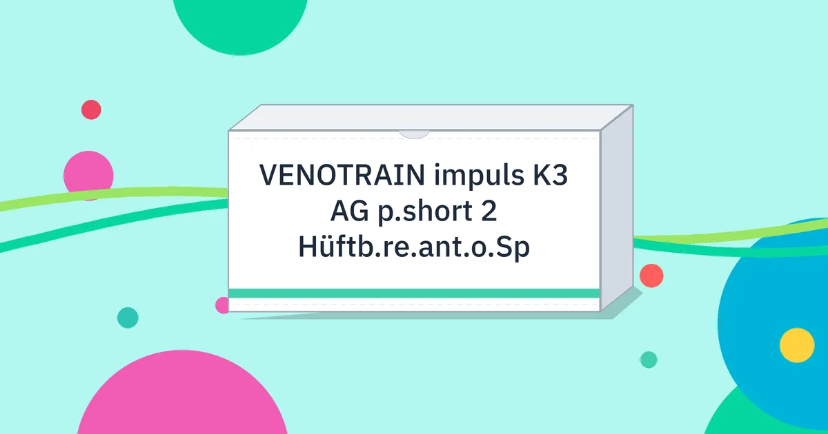 Symbolbild: Packung mit der Aufschrift VENOTRAIN impuls K3 AG p.short 2 Hüftb.re.ant.o.Sp (PZN 15218578) – Verfügbarkeit und Bezug in Apotheken in Frankfurt am Main