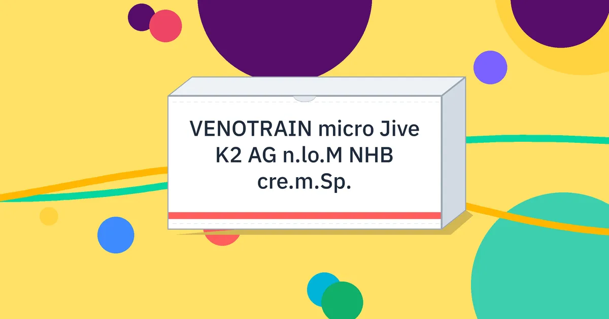 Symbolbild: Packung mit der Aufschrift VENOTRAIN micro Jive K2 AG n.lo.M NHB cre.m.Sp. (PZN 17763570) – Verfügbarkeit und Bezug in Apotheken in Frankfurt am Main