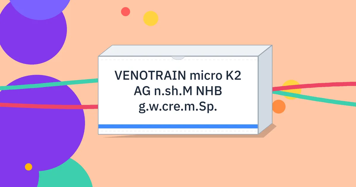 Symbolbild: Packung mit der Aufschrift VENOTRAIN micro K2 AG n.sh.M NHB g.w.cre.m.Sp. (PZN 09023043) – Verfügbarkeit und Bezug in Apotheken in Frankfurt am Main