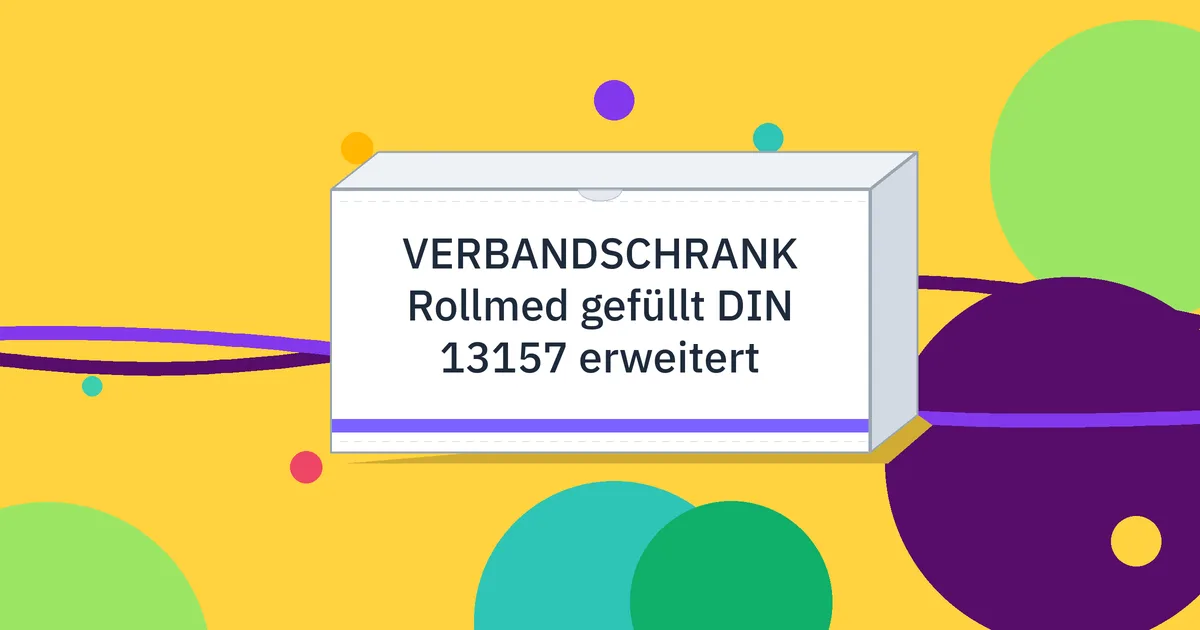 Symbolbild: Packung mit der Aufschrift VERBANDSCHRANK Rollmed gefüllt DIN 13157 erweitert (PZN 00635282) – Verfügbarkeit und Bezug in Apotheken in Frankfurt am Main