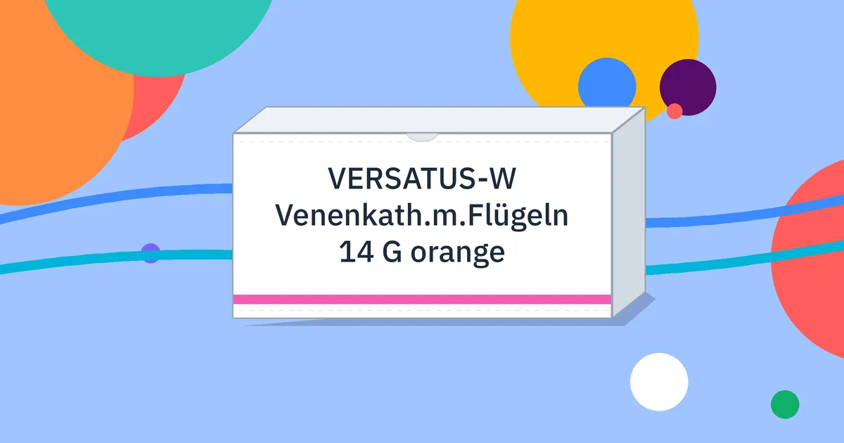 Symbolbild: Packung mit der Aufschrift VERSATUS-W Venenkath.m.Flügeln 14 G orange (PZN 01173139) – Verfügbarkeit und Bezug in Apotheken in Frankfurt am Main