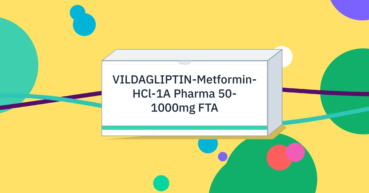 Symbolbild: Packung mit der Aufschrift VILDAGLIPTIN-Metformin-HCl-1A Pharma 50-1000mg FTA (PZN 18032986) – Verfügbarkeit und Bezug in Apotheken in Frankfurt am Main