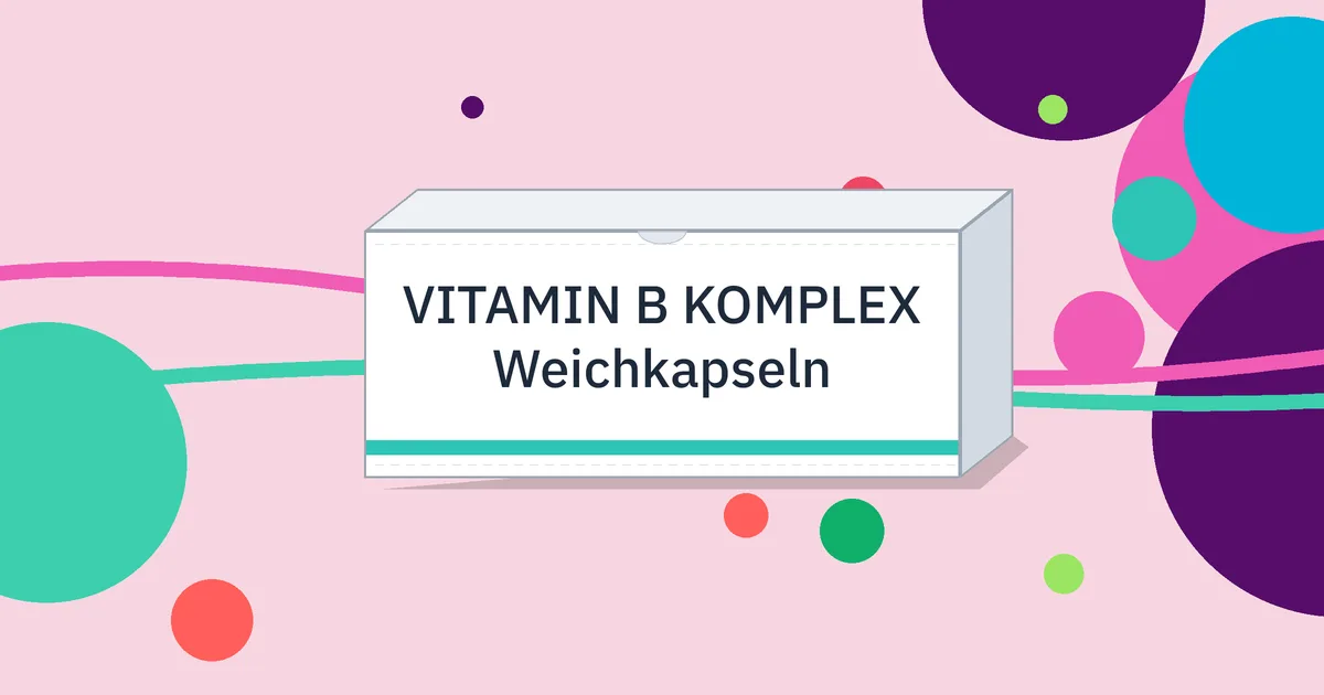 Symbolbild: Packung mit der Aufschrift VITAMIN B KOMPLEX Weichkapseln (PZN 15427744) – Verfügbarkeit und Bezug in Apotheken in Frankfurt am Main
