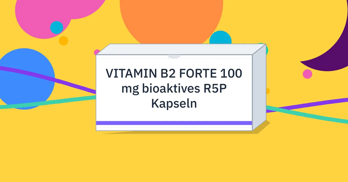 Symbolbild: Packung mit der Aufschrift VITAMIN B2 FORTE 100 mg bioaktives R5P Kapseln (PZN 18055585) – Verfügbarkeit und Bezug in Apotheken in Frankfurt am Main
