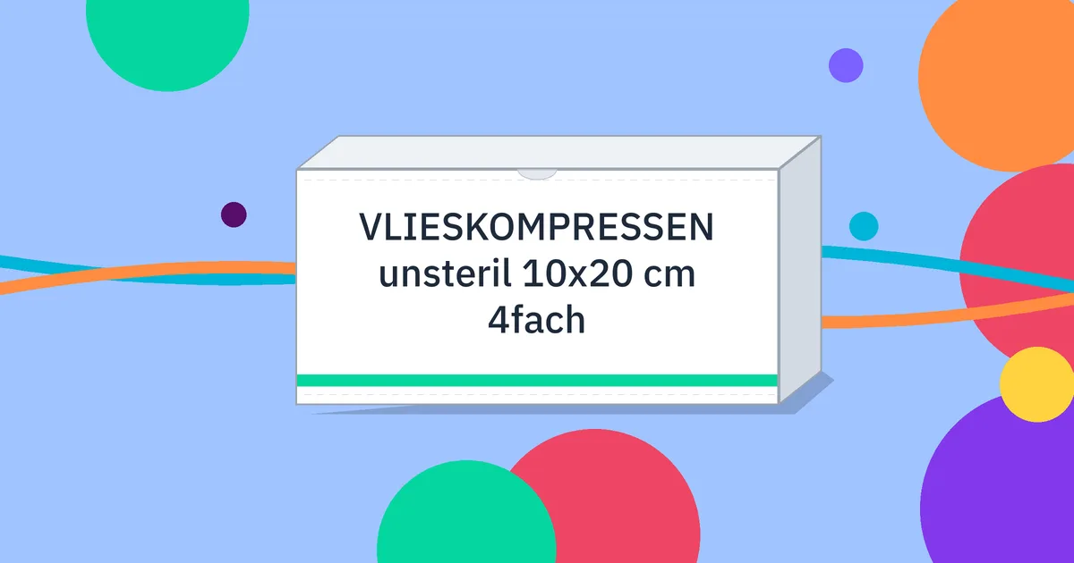 Symbolbild: Packung mit der Aufschrift VLIESKOMPRESSEN unsteril 10x20 cm 4fach (PZN 04808911) – Verfügbarkeit und Bezug in Apotheken in Frankfurt am Main