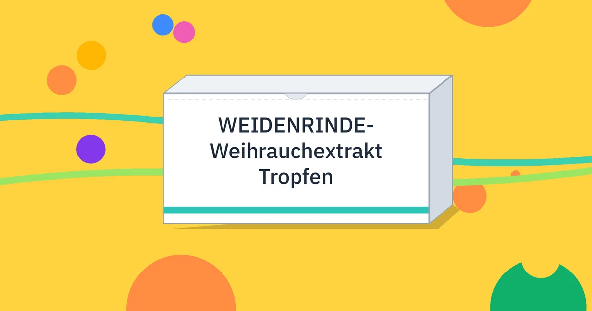 Symbolbild: Packung mit der Aufschrift WEIDENRINDE-Weihrauchextrakt Tropfen (PZN 18396820) – Verfügbarkeit und Bezug in Apotheken in Frankfurt am Main