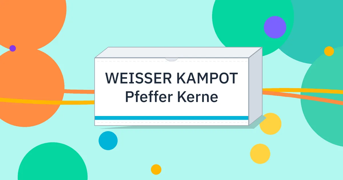 Symbolbild: Packung mit der Aufschrift WEISSER KAMPOT Pfeffer Kerne (PZN 13837917) – Verfügbarkeit und Bezug in Apotheken in Frankfurt am Main