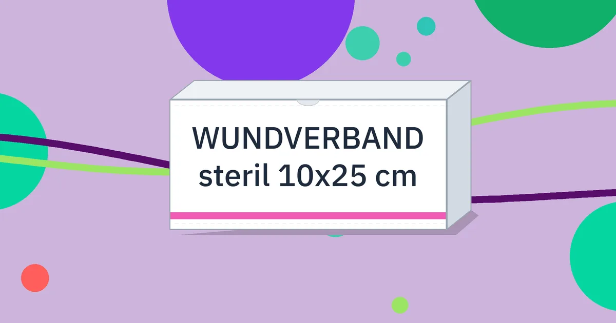 Symbolbild: Packung mit der Aufschrift WUNDVERBAND steril 10x25 cm (PZN 19813711) – Verfügbarkeit und Bezug in Apotheken in Frankfurt am Main