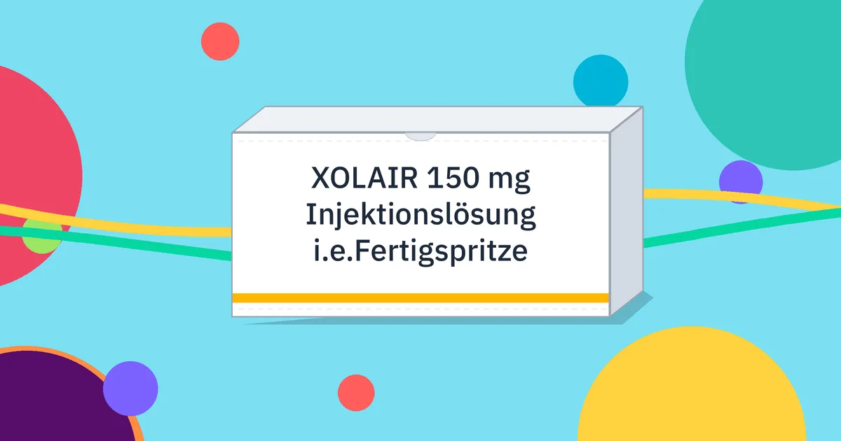 Symbolbild: Packung mit der Aufschrift XOLAIR 150 mg Injektionslösung i.e.Fertigspritze (PZN 14033090) – Verfügbarkeit und Bezug in Apotheken in Frankfurt am Main