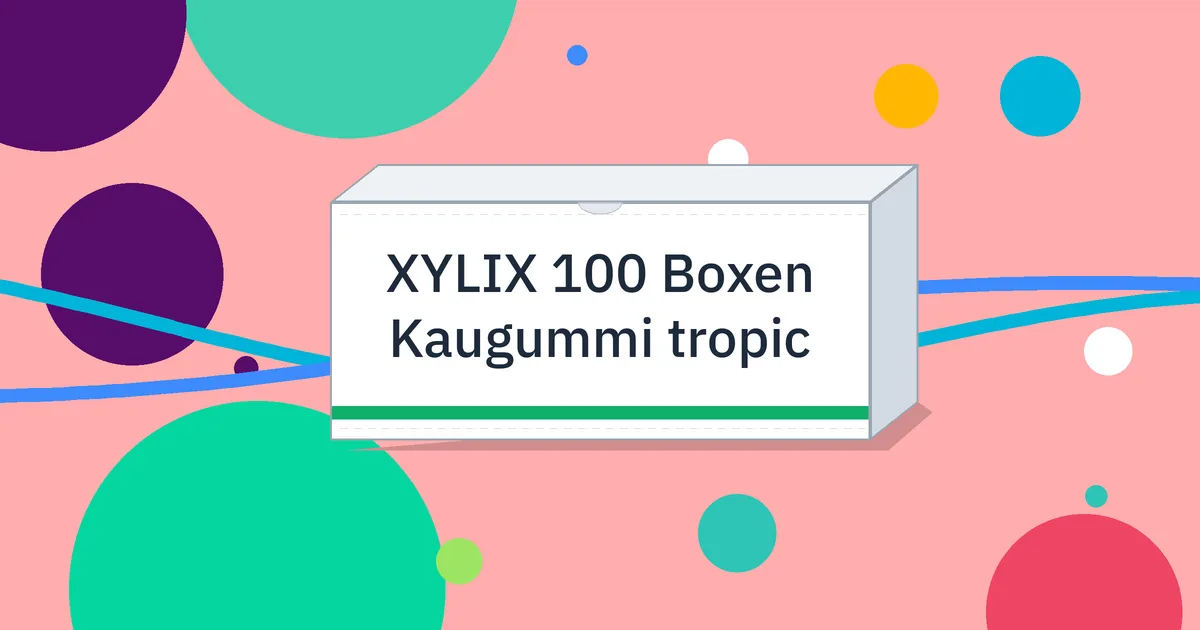 Symbolbild: Packung mit der Aufschrift XYLIX 100 Boxen Kaugummi tropic (PZN 08872194) – Verfügbarkeit und Bezug in Apotheken in Frankfurt am Main