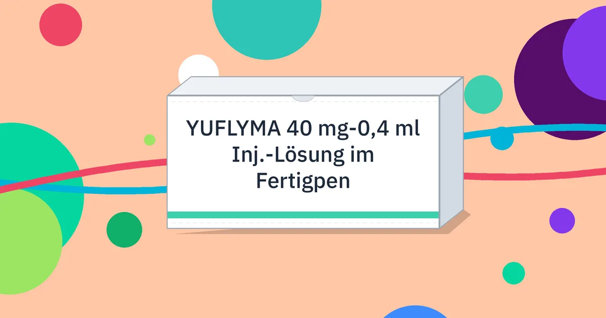 Symbolbild: Packung mit der Aufschrift YUFLYMA 40 mg-0,4 ml Inj.-Lösung im Fertigpen (PZN 17576483) – Verfügbarkeit und Bezug in Apotheken in Frankfurt am Main