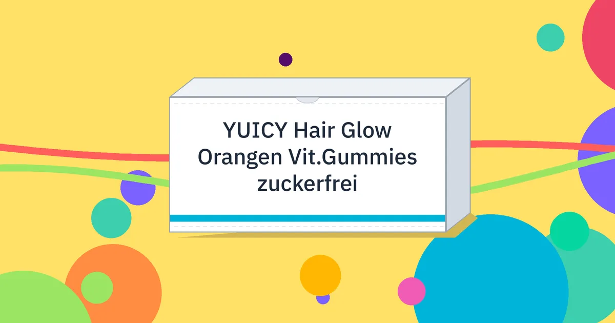 Symbolbild: Packung mit der Aufschrift YUICY Hair Glow Orangen Vit.Gummies zuckerfrei (PZN 19079375) – Verfügbarkeit und Bezug in Apotheken in Frankfurt am Main