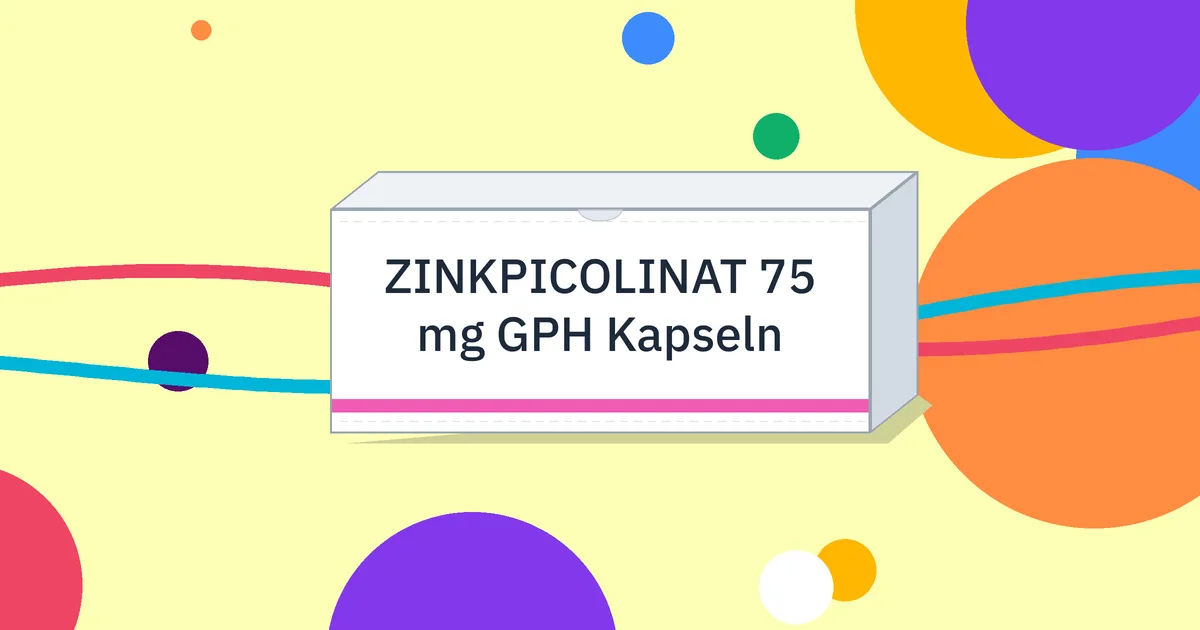 Symbolbild: Packung mit der Aufschrift ZINKPICOLINAT 75 mg GPH Kapseln (PZN 20281248) – Verfügbarkeit und Bezug in Apotheken in Frankfurt am Main