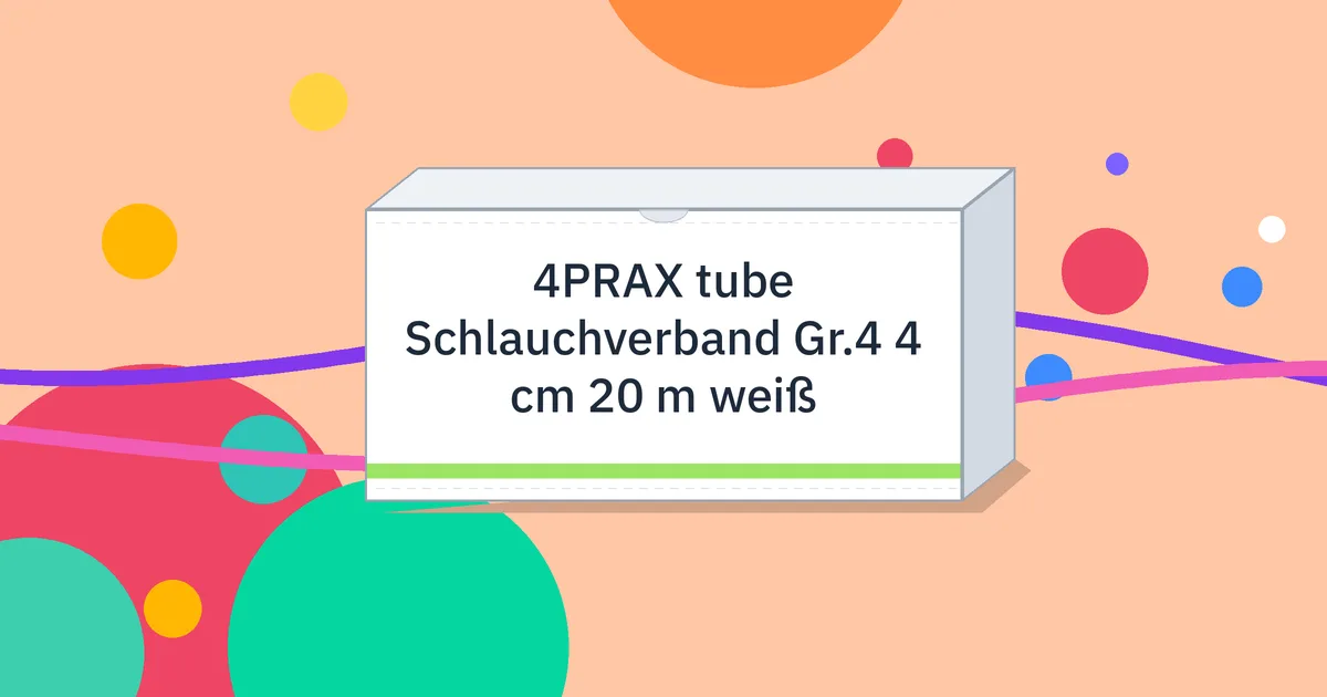 Symbolbild: Packung mit der Aufschrift 4PRAX tube Schlauchverband Gr.4 4 cm 20 m weiß (PZN 20230765) – Verfügbarkeit und Bezug in Apotheken in Frankfurt am Main
