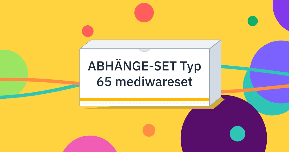 Symbolbild: Packung mit der Aufschrift ABHÄNGE-SET Typ 65 mediwareset (PZN 19548752) – Verfügbarkeit und Bezug in Apotheken in Frankfurt am Main