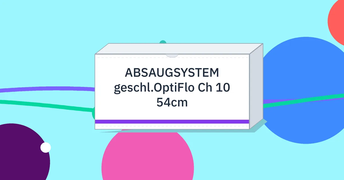Symbolbild: Packung mit der Aufschrift ABSAUGSYSTEM geschl.OptiFlo Ch 10 54cm (PZN 04713748) – Verfügbarkeit und Bezug in Apotheken in Frankfurt am Main