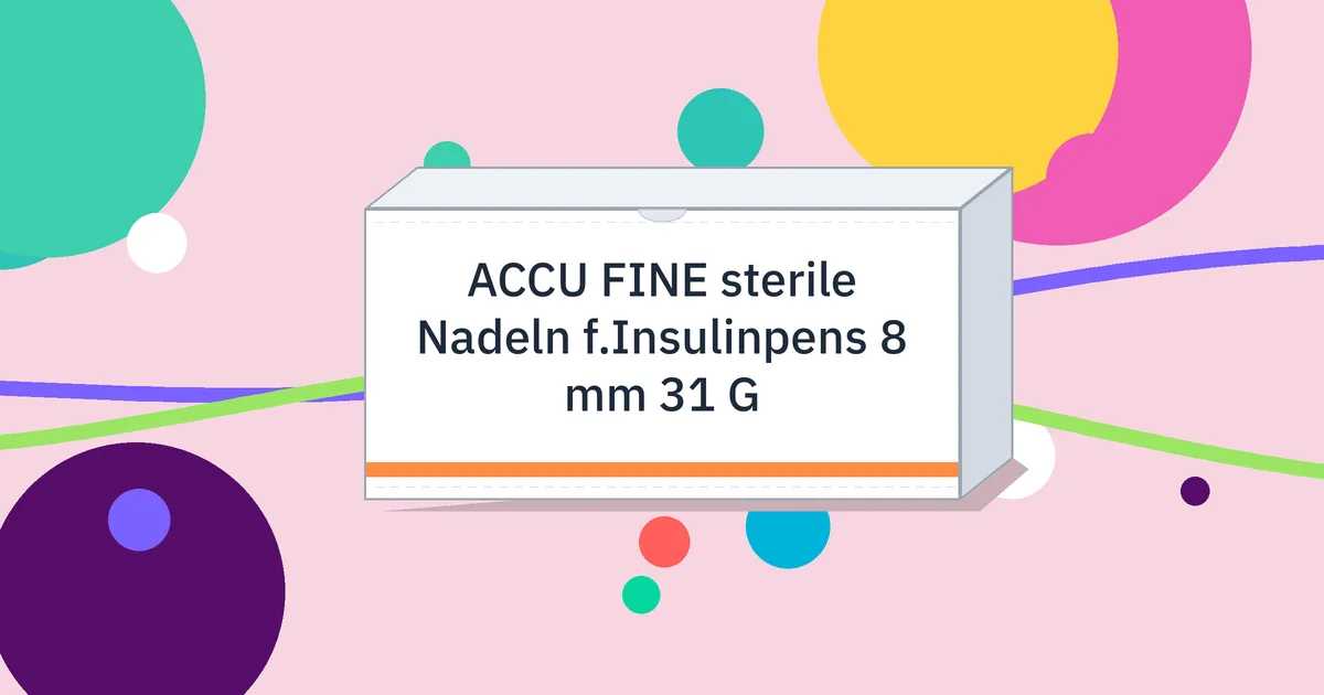 Symbolbild: Packung mit der Aufschrift ACCU FINE sterile Nadeln f.Insulinpens 8 mm 31 G (PZN 14406958) – Verfügbarkeit und Bezug in Apotheken in Frankfurt am Main