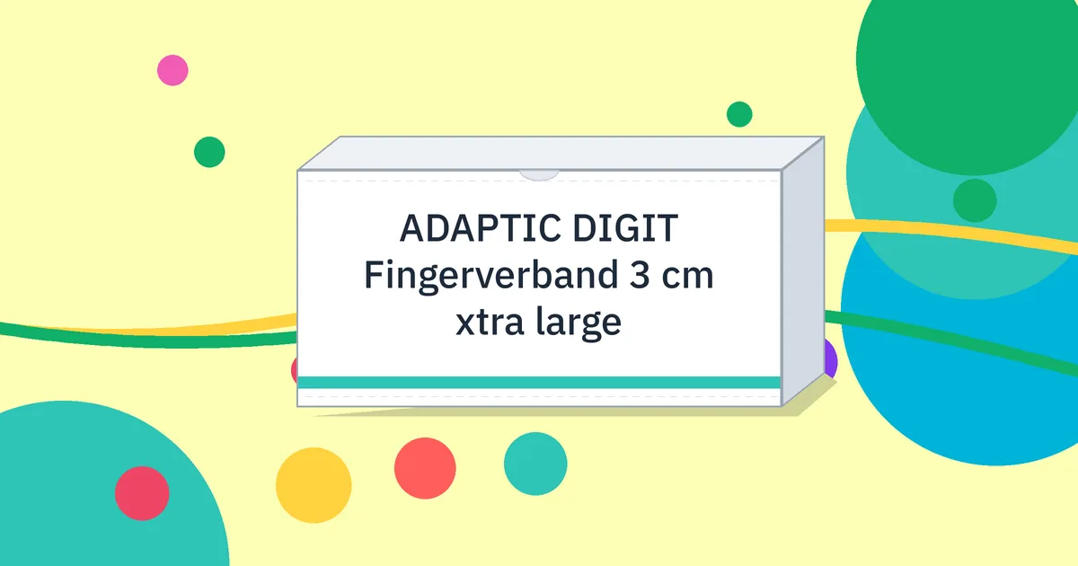Symbolbild: Packung mit der Aufschrift ADAPTIC DIGIT Fingerverband 3 cm xtra large (PZN 14372981) – Verfügbarkeit und Bezug in Apotheken in Frankfurt am Main