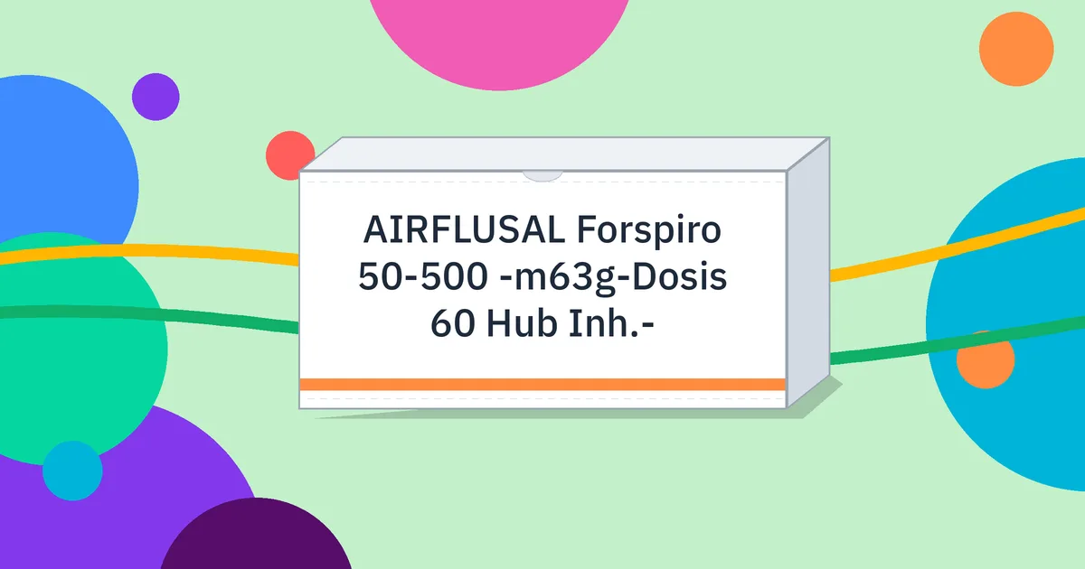 Symbolbild: Packung mit der Aufschrift AIRFLUSAL Forspiro 50-500 -m63g-Dosis 60 Hub Inh.- (PZN 09121840) – Verfügbarkeit und Bezug in Apotheken in Frankfurt am Main