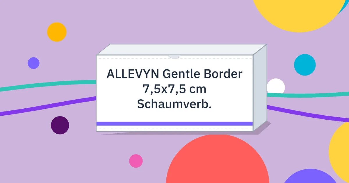 Symbolbild: Packung mit der Aufschrift ALLEVYN Gentle Border 7,5x7,5 cm Schaumverb. (PZN 20689073) – Verfügbarkeit und Bezug in Apotheken in Frankfurt am Main