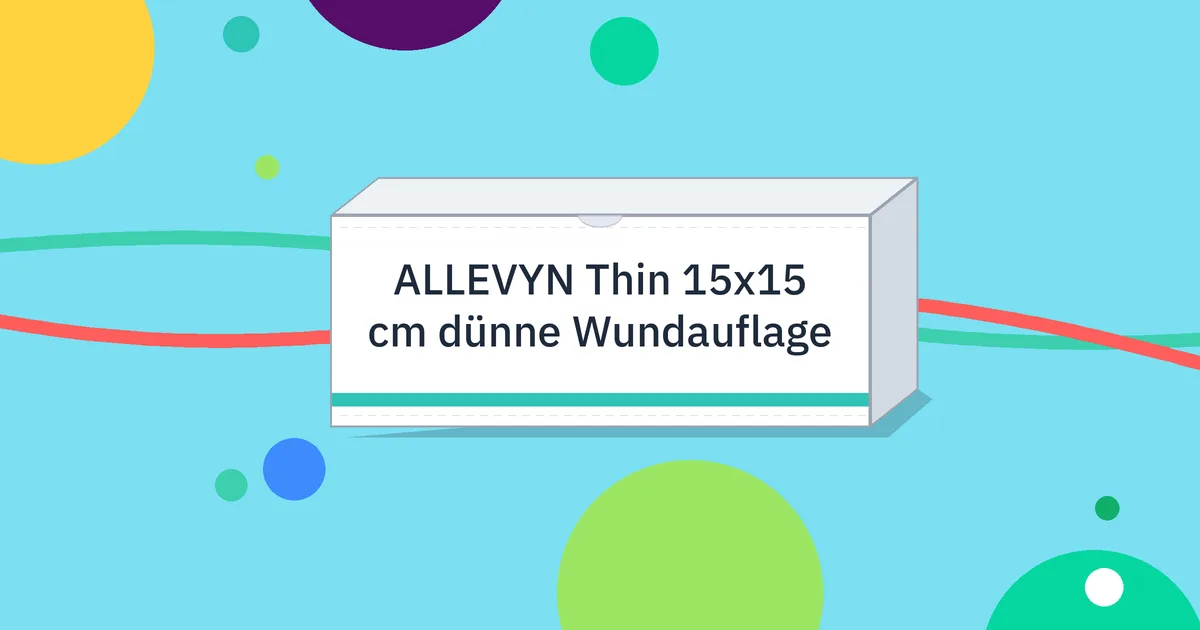 Symbolbild: Packung mit der Aufschrift ALLEVYN Thin 15x15 cm dünne Wundauflage (PZN 01620271) – Verfügbarkeit und Bezug in Apotheken in Frankfurt am Main
