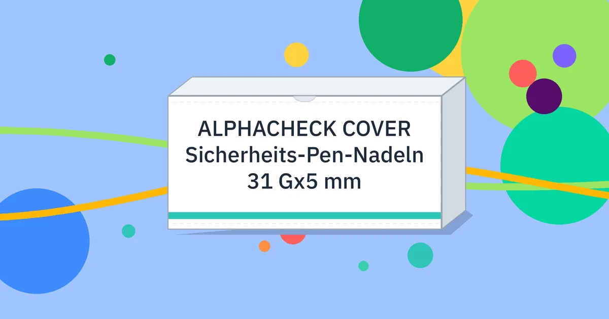Symbolbild: Packung mit der Aufschrift ALPHACHECK COVER Sicherheits-Pen-Nadeln 31 Gx5 mm (PZN 16840216) – Verfügbarkeit und Bezug in Apotheken in Frankfurt am Main