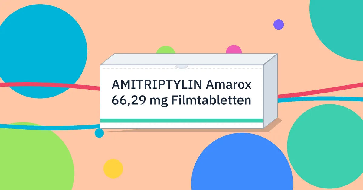 Symbolbild: Packung mit der Aufschrift AMITRIPTYLIN Amarox 66,29 mg Filmtabletten (PZN 19276532) – Verfügbarkeit und Bezug in Apotheken in Frankfurt am Main
