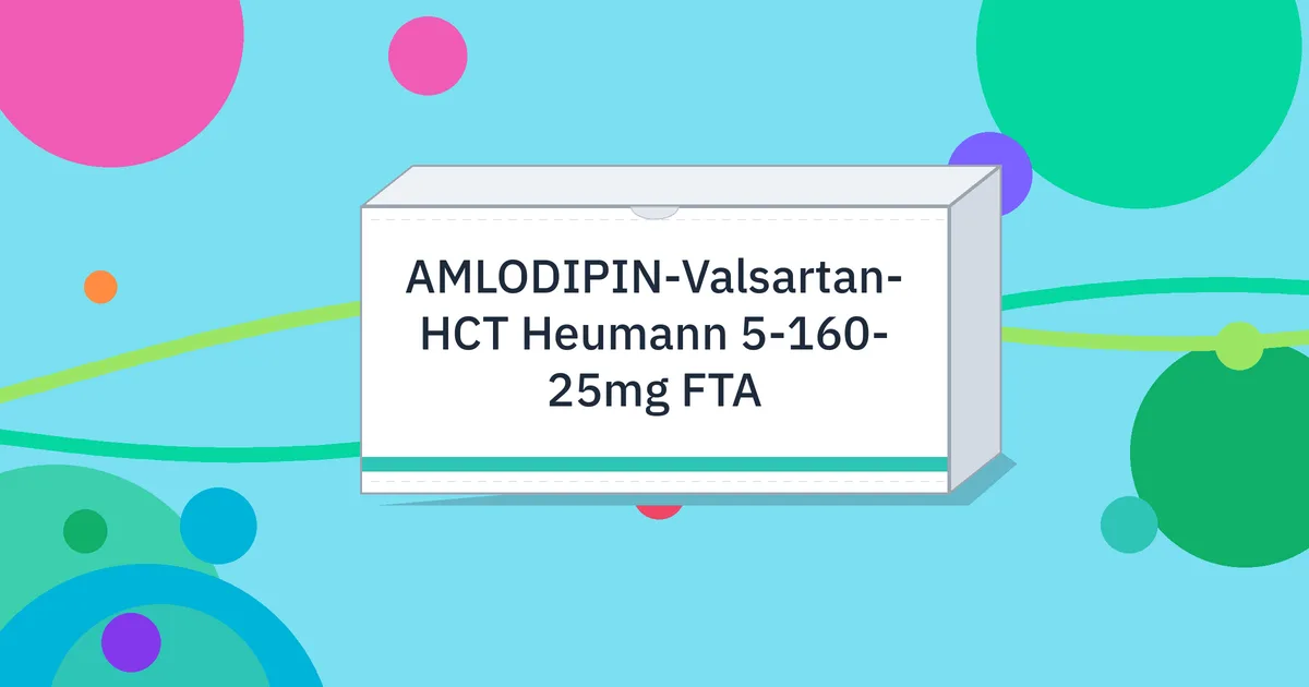Symbolbild: Packung mit der Aufschrift AMLODIPIN-Valsartan-HCT Heumann 5-160-25mg FTA (PZN 14235646) – Verfügbarkeit und Bezug in Apotheken in Frankfurt am Main