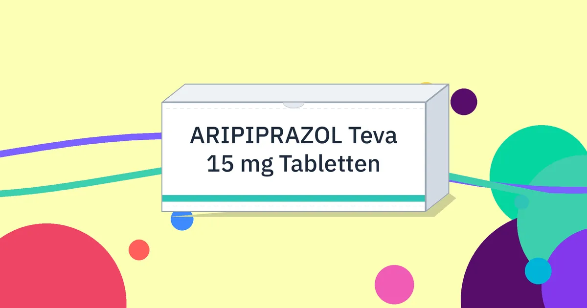 Symbolbild: Packung mit der Aufschrift ARIPIPRAZOL Teva 15 mg Tabletten (PZN 20027969) – Verfügbarkeit und Bezug in Apotheken in Frankfurt am Main