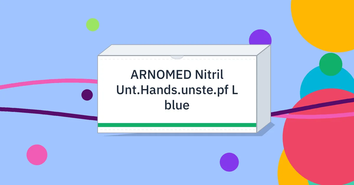 Symbolbild: Packung mit der Aufschrift ARNOMED Nitril Unt.Hands.unste.pf L blue (PZN 13699473) – Verfügbarkeit und Bezug in Apotheken in Frankfurt am Main