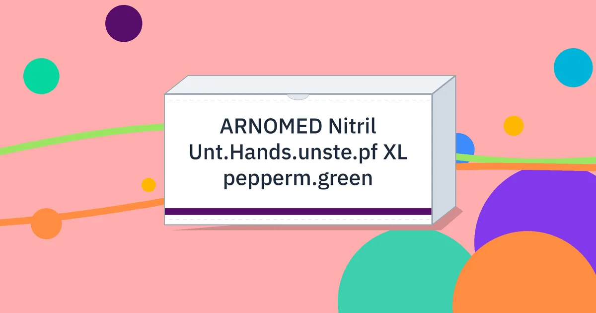 Symbolbild: Packung mit der Aufschrift ARNOMED Nitril Unt.Hands.unste.pf XL pepperm.green (PZN 18136964) – Verfügbarkeit und Bezug in Apotheken in Frankfurt am Main