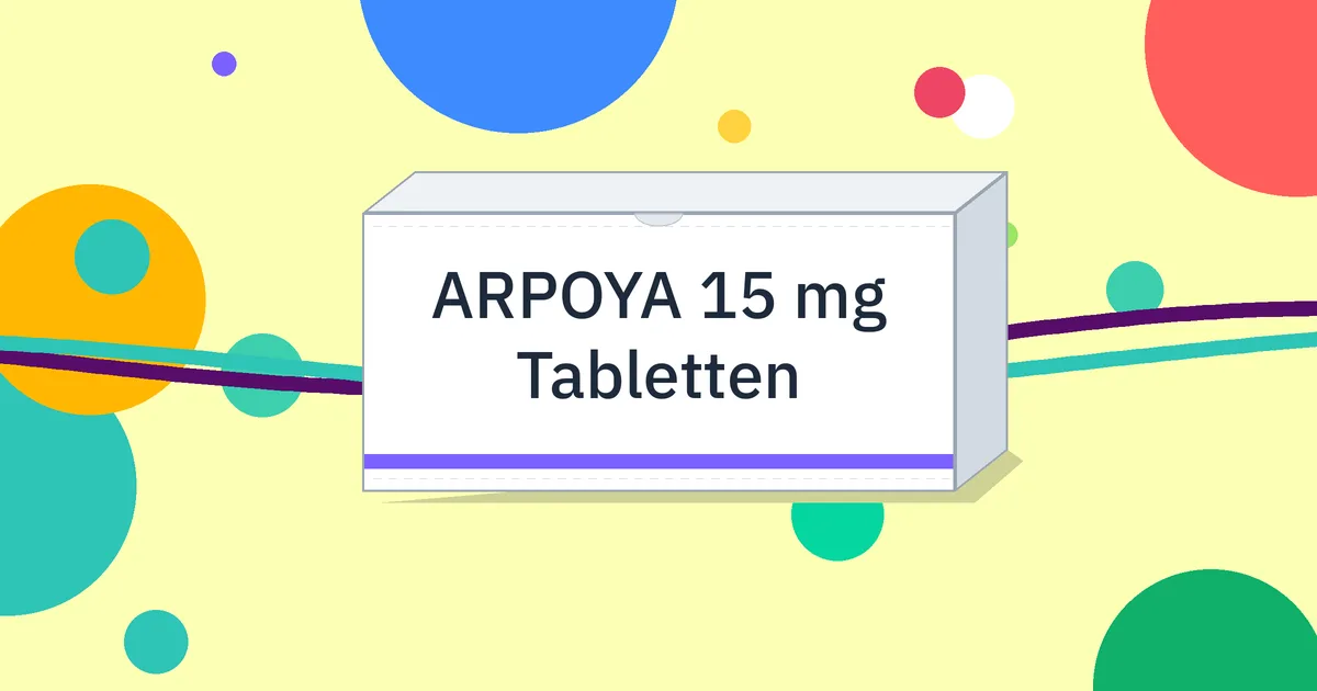 Symbolbild: Packung mit der Aufschrift ARPOYA 15 mg Tabletten (PZN 16197766) – Verfügbarkeit und Bezug in Apotheken in Frankfurt am Main