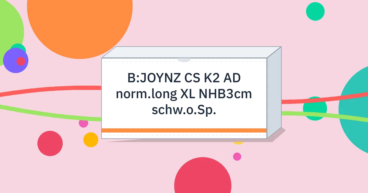 Symbolbild: Packung mit der Aufschrift B:JOYNZ CS K2 AD norm.long XL NHB3cm schw.o.Sp. (PZN 20530579) – Verfügbarkeit und Bezug in Apotheken in Frankfurt am Main