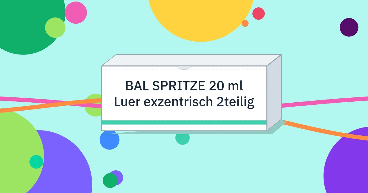 Symbolbild: Packung mit der Aufschrift BAL SPRITZE 20 ml Luer exzentrisch 2teilig (PZN 19124041) – Verfügbarkeit und Bezug in Apotheken in Frankfurt am Main