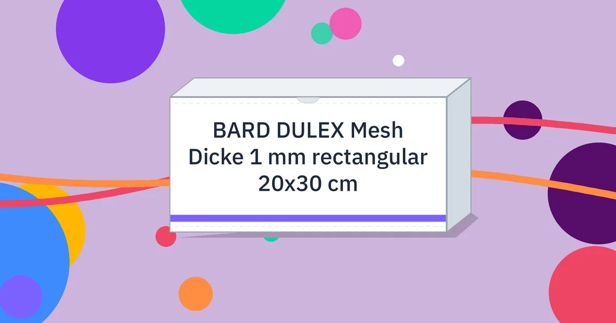 Symbolbild: Packung mit der Aufschrift BARD DULEX Mesh Dicke 1 mm rectangular 20x30 cm (PZN 03750782) – Verfügbarkeit und Bezug in Apotheken in Frankfurt am Main