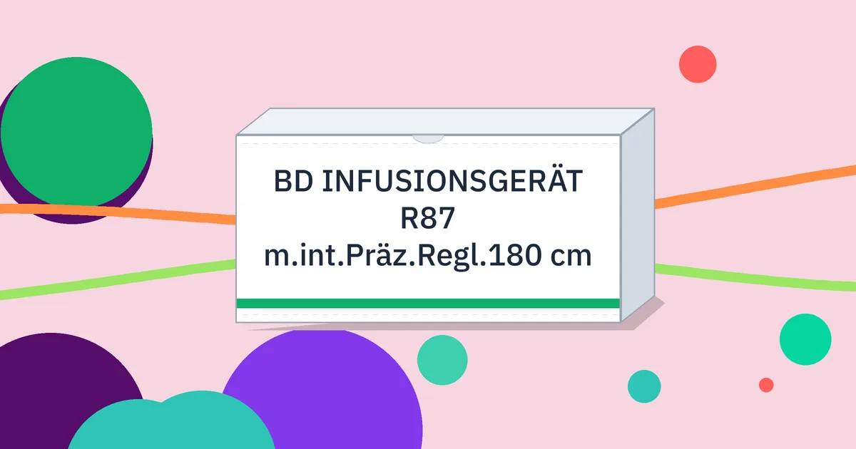 Symbolbild: Packung mit der Aufschrift BD INFUSIONSGERÄT R87 m.int.Präz.Regl.180 cm (PZN 01318371) – Verfügbarkeit und Bezug in Apotheken in Frankfurt am Main