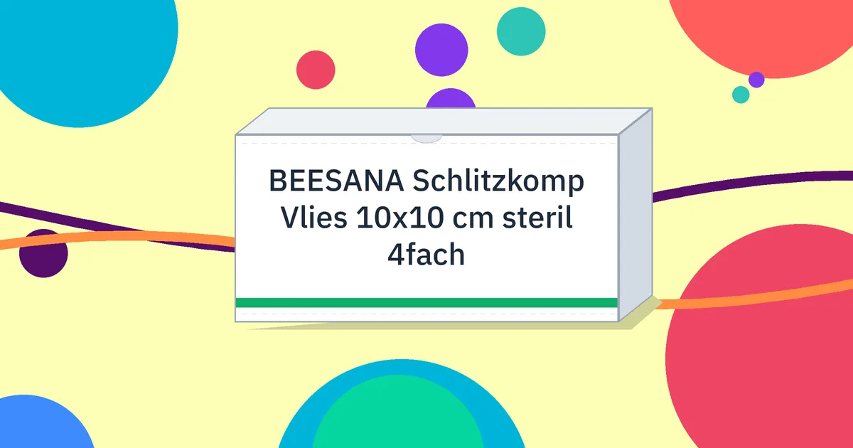 Symbolbild: Packung mit der Aufschrift BEESANA Schlitzkomp Vlies 10x10 cm steril 4fach (PZN 14199488) – Verfügbarkeit und Bezug in Apotheken in Frankfurt am Main
