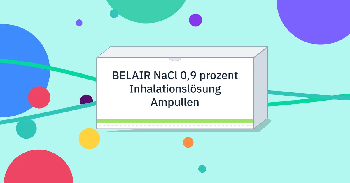 Symbolbild: Packung mit der Aufschrift BELAIR NaCl 0,9 prozent Inhalationslösung Ampullen (PZN 11078695) – Verfügbarkeit und Bezug in Apotheken in Frankfurt am Main