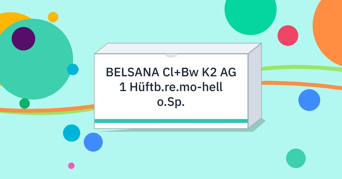 Symbolbild: Packung mit der Aufschrift BELSANA Cl+Bw K2 AG 1 Hüftb.re.mo-hell o.Sp. (PZN 12253835) – Verfügbarkeit und Bezug in Apotheken in Frankfurt am Main