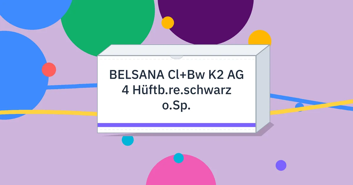Symbolbild: Packung mit der Aufschrift BELSANA Cl+Bw K2 AG 4 Hüftb.re.schwarz o.Sp. (PZN 12254674) – Verfügbarkeit und Bezug in Apotheken in Frankfurt am Main